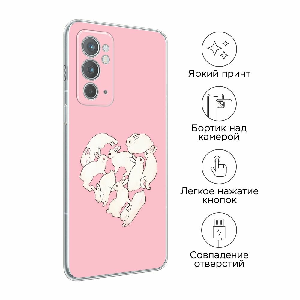 Чехол на OnePlus 9RT / ВанПлас 9RT с принтом "Сердечко из кроликов 1 - 8 марта" — фото 1