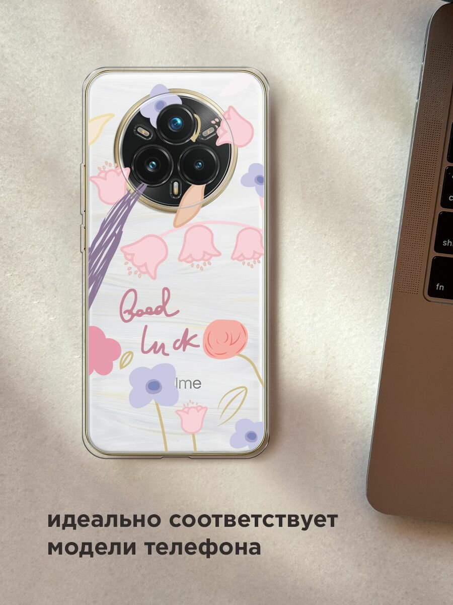 Чехол на Realme 14 Pro+ / Реалми 14 Про+ с принтом "Lucky flowers", прозрачный — фото 1