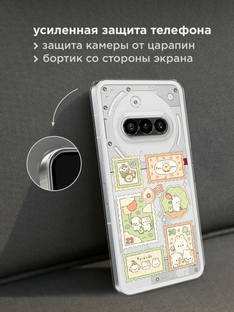 Чехол на Nothing Phone 3a / Нотинг Фон 3а с принтом "Милые марки", прозрачный — фото 1