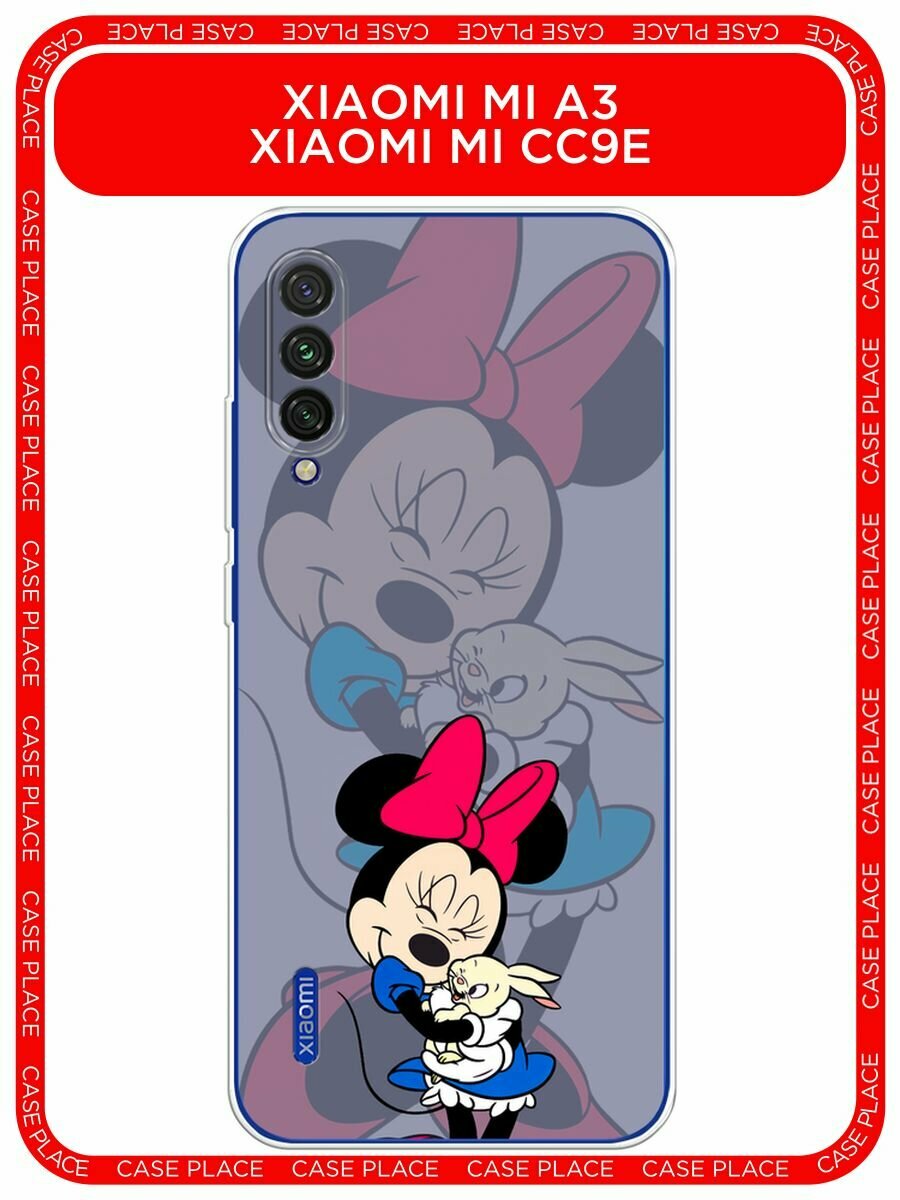 Чехол на Xiaomi Mi CC9E/Mi A3 / Сяоми Mi CC9E/Mi A3 с принтом "Минни с кроликом"