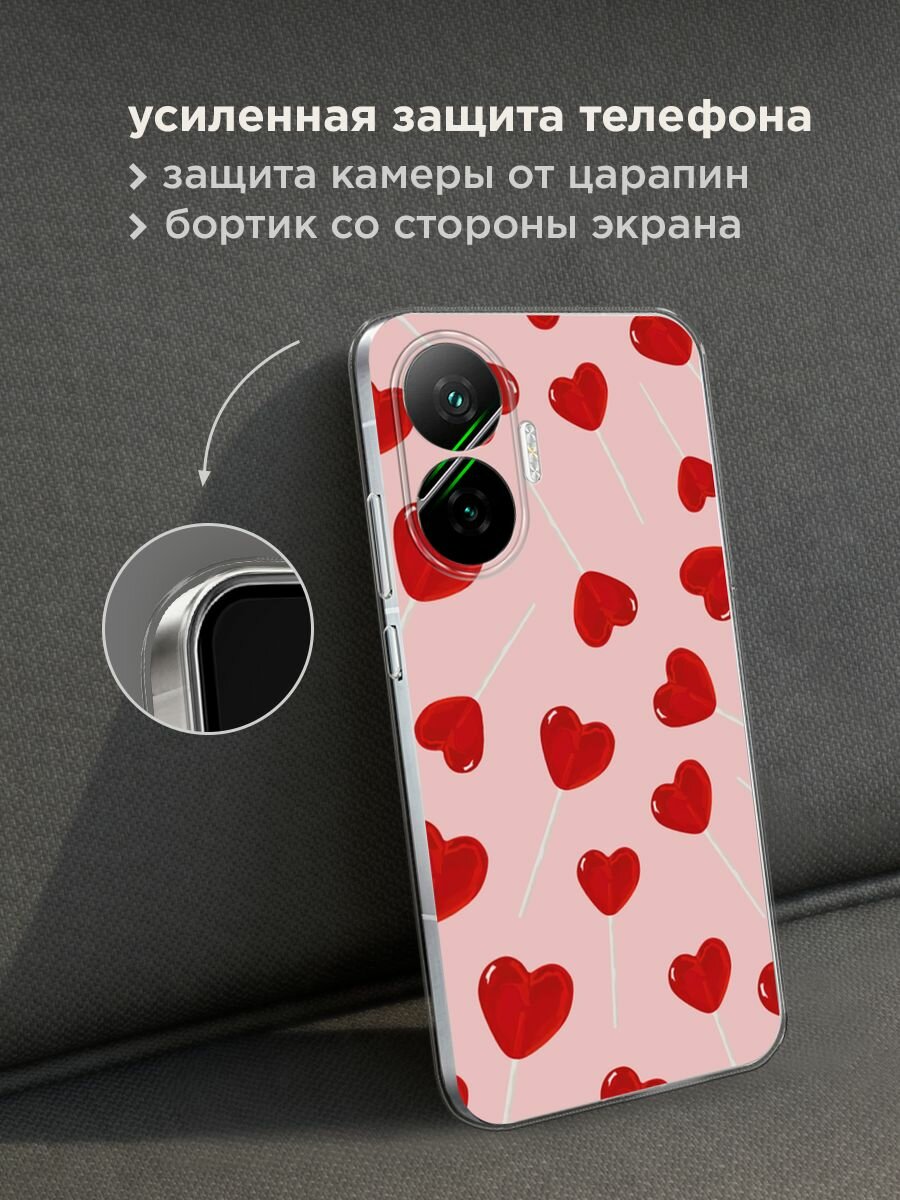 Чехол на Poco F7 / Поко F7 с принтом "Сердечки-леденцы 1 - 14 февраля" — фото 1