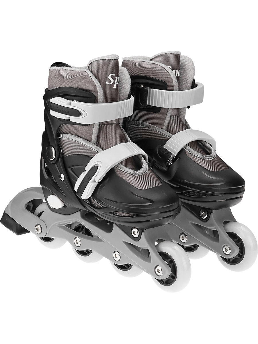 Роликовые коньки 2в1 с лезвием (ролики и коньки), черные, колеса ПВХ, раздвижные (размер 30-33). Арт. РЛК-1773