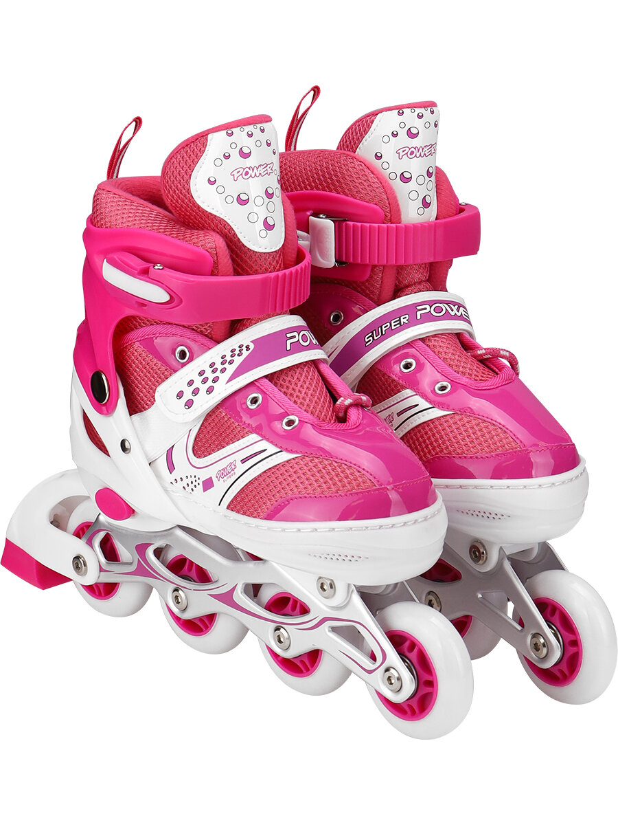 Роликовые коньки 2в1 с лезвием (ролики и коньки), розовые, колеса ПВХ, раздвижные (размер 34-37). Арт. РЛК-1777