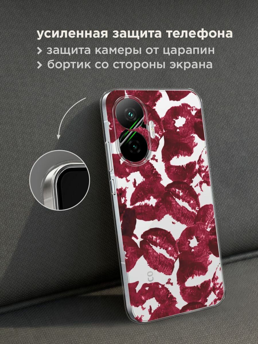 Чехол на Poco F7 / Поко F7 с принтом "Помада паттерн 2", прозрачный — фото 1