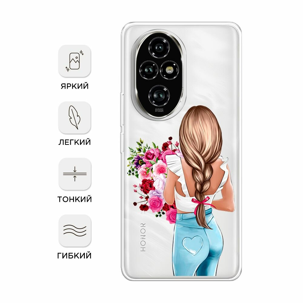 Чехол на Honor 200 Pro / Хонор 200 Про с принтом "Букет для девушки", прозрачный — фото 1