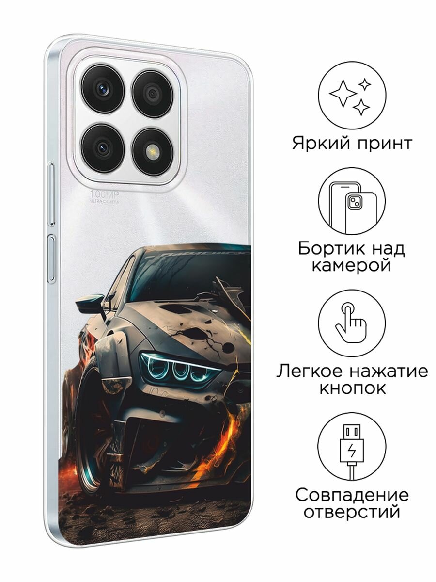 Чехол на Honor X8A / Хонор X8A с принтом "На износ", прозрачный — фото 1