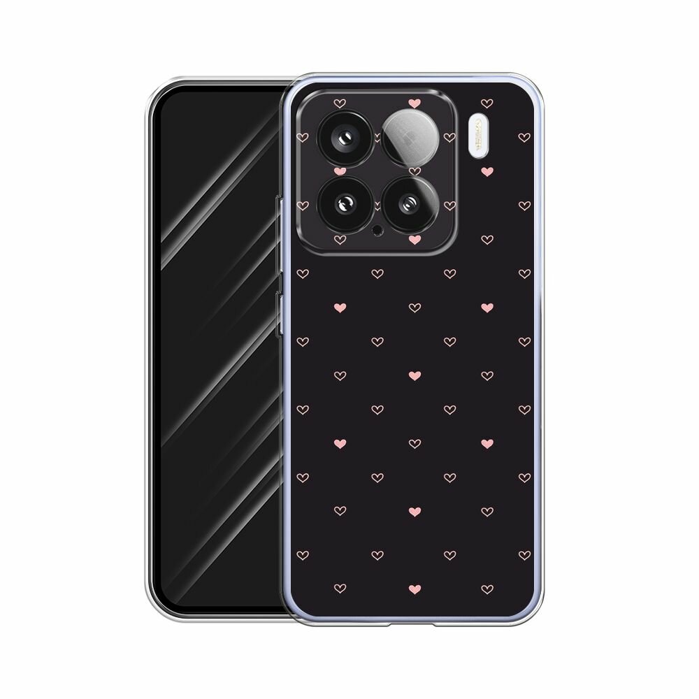 Чехол на Xiaomi 15 / Сяоми 15 с принтом "Черный фон и сердечки" — фото 1