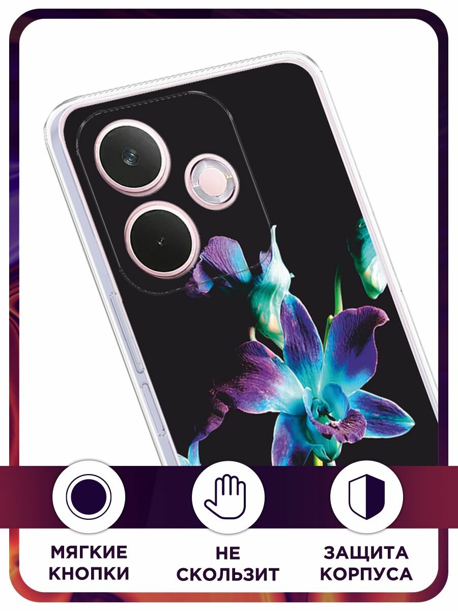 Чехол на Oppo A5 Pro / Оппо А5 Про с принтом "Синий цветок на черном" — фото 1
