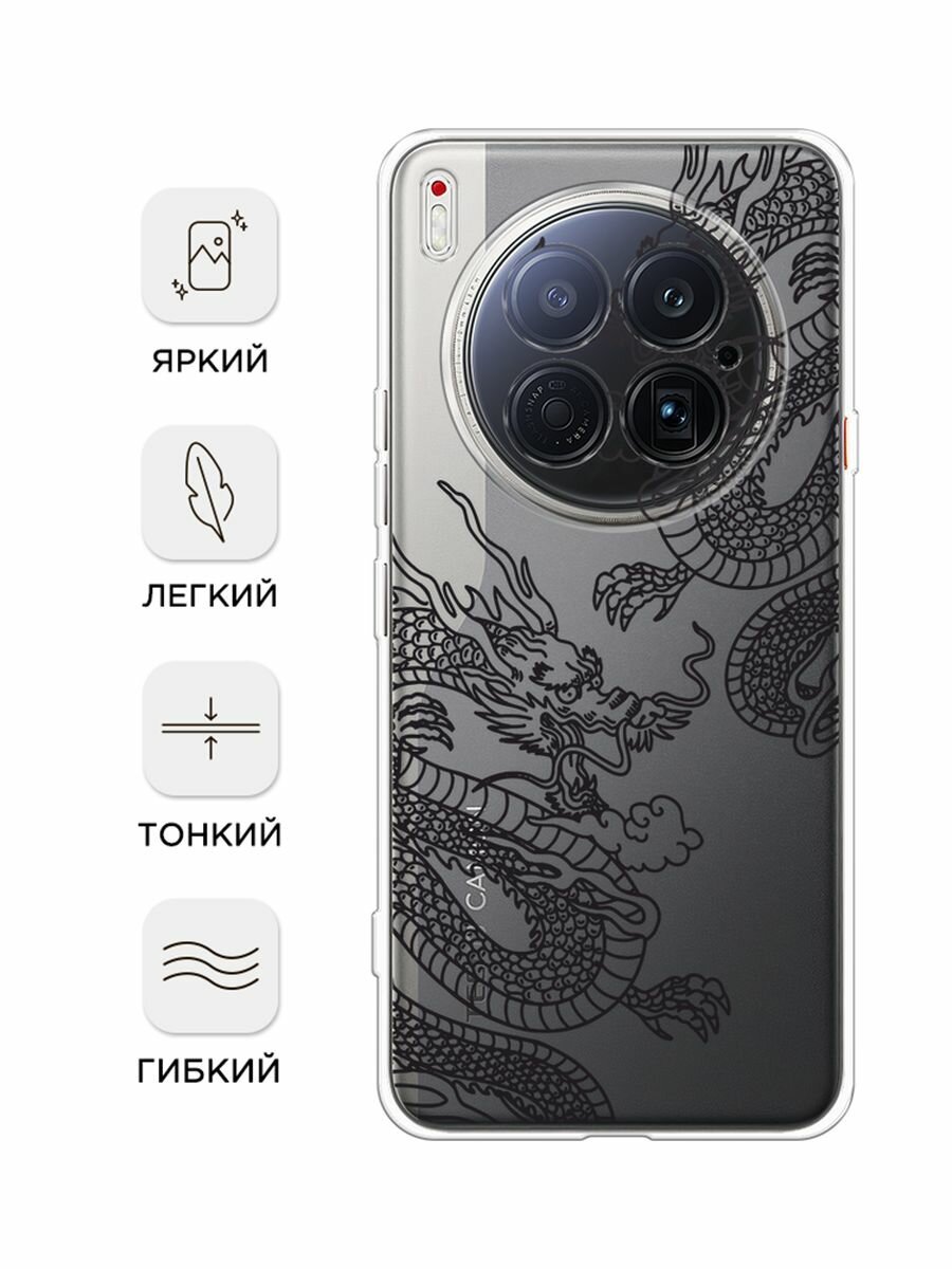 Чехол на Tecno Camon 40 Premier / Текно Камон 40 Премьер с принтом "Два китайских дракона", прозрачный — фото 1
