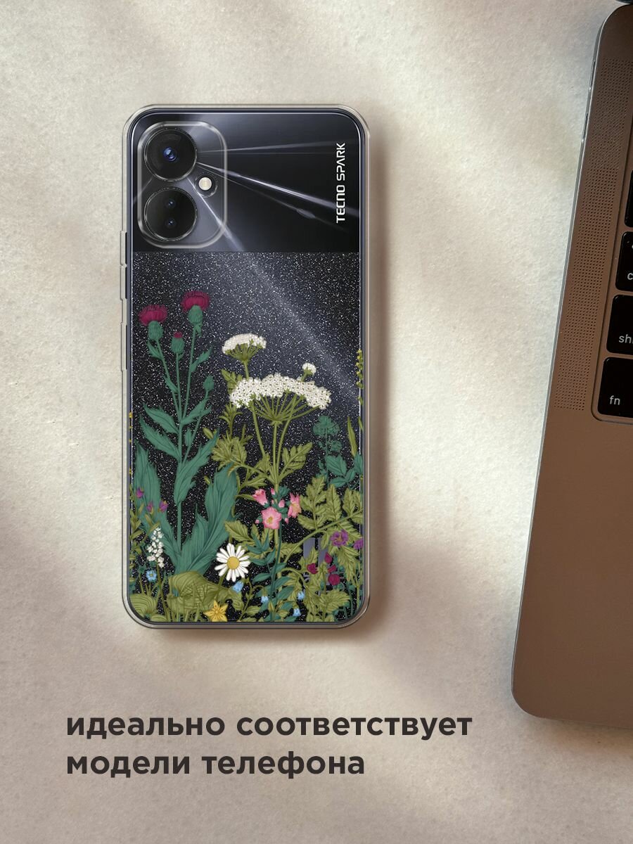 Чехол на Tecno Spark 9 Pro / Техно Спарк 9 Про с принтом "Дикие полевые цветы", прозрачный — фото 1