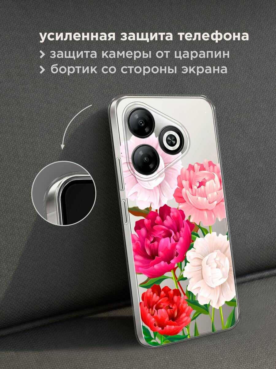 Чехол на Infinix Smart 10 HD / Инфиникс Смарт 10 HD с принтом "Большие пионы", прозрачный — фото 1