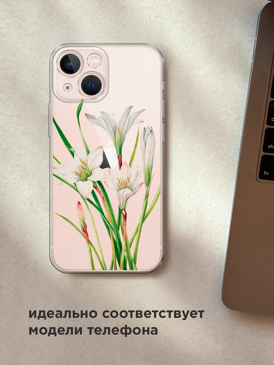 Чехол на Apple iPhone 13 mini / Айфон 13 мини с принтом "White lily", прозрачный — фото 1
