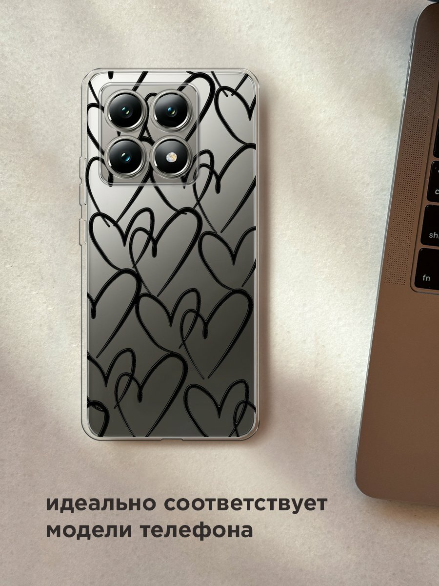 Чехол на Xiaomi 14T / Сяоми 14T с принтом "Hearts doodle black 1" — фото 1
