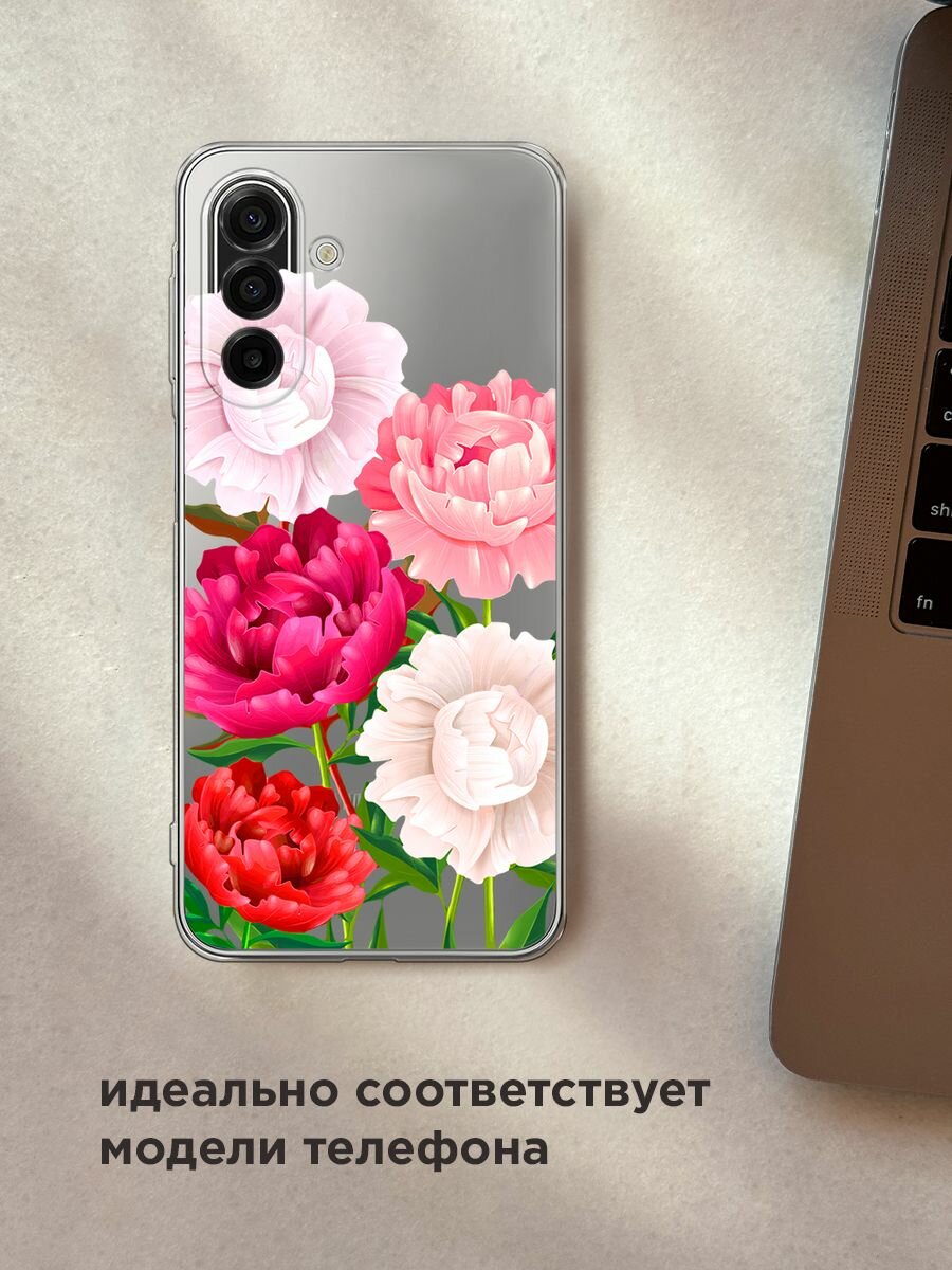 Чехол на Samsung Galaxy A17 / Самсунг А17 с принтом "Большие пионы", прозрачный — фото 1