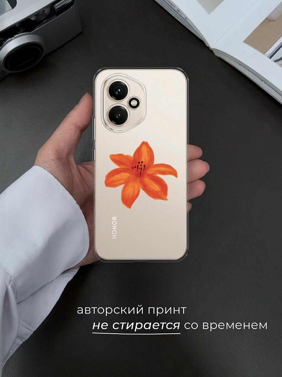 Чехол на Honor 400 / Хонор 400 с принтом "Оранжевый цветок", прозрачный — фото 1