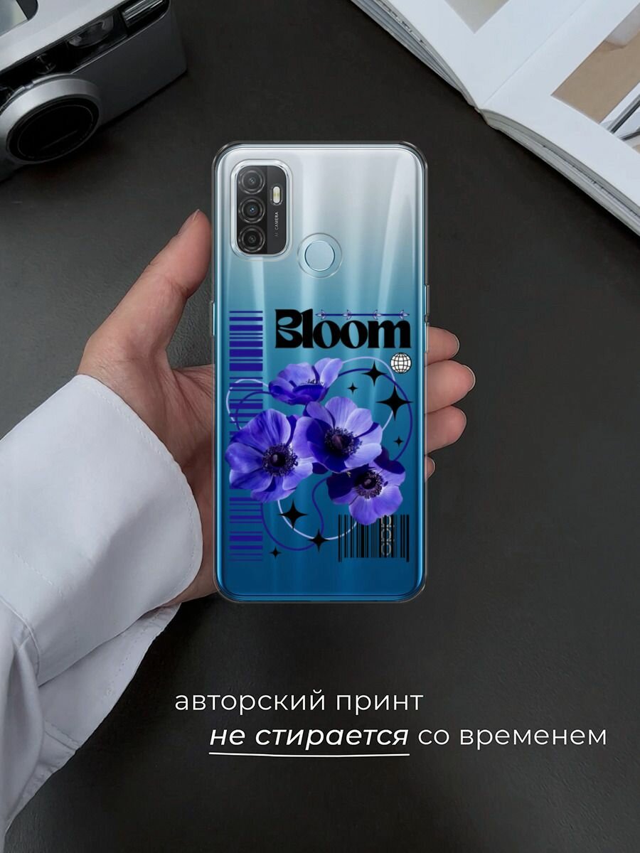 Чехол на Oppo A53 / Оппо А53 с принтом "Завораживающие анемоны", прозрачный — фото 1