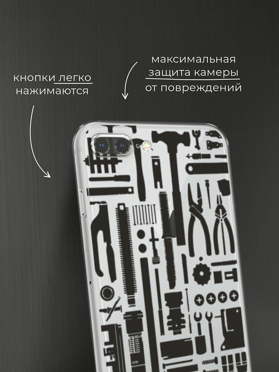 Чехол на Apple iPhone 7 Plus / Айфон 7 Плюс с принтом "Черные инструменты", прозрачный — фото 1