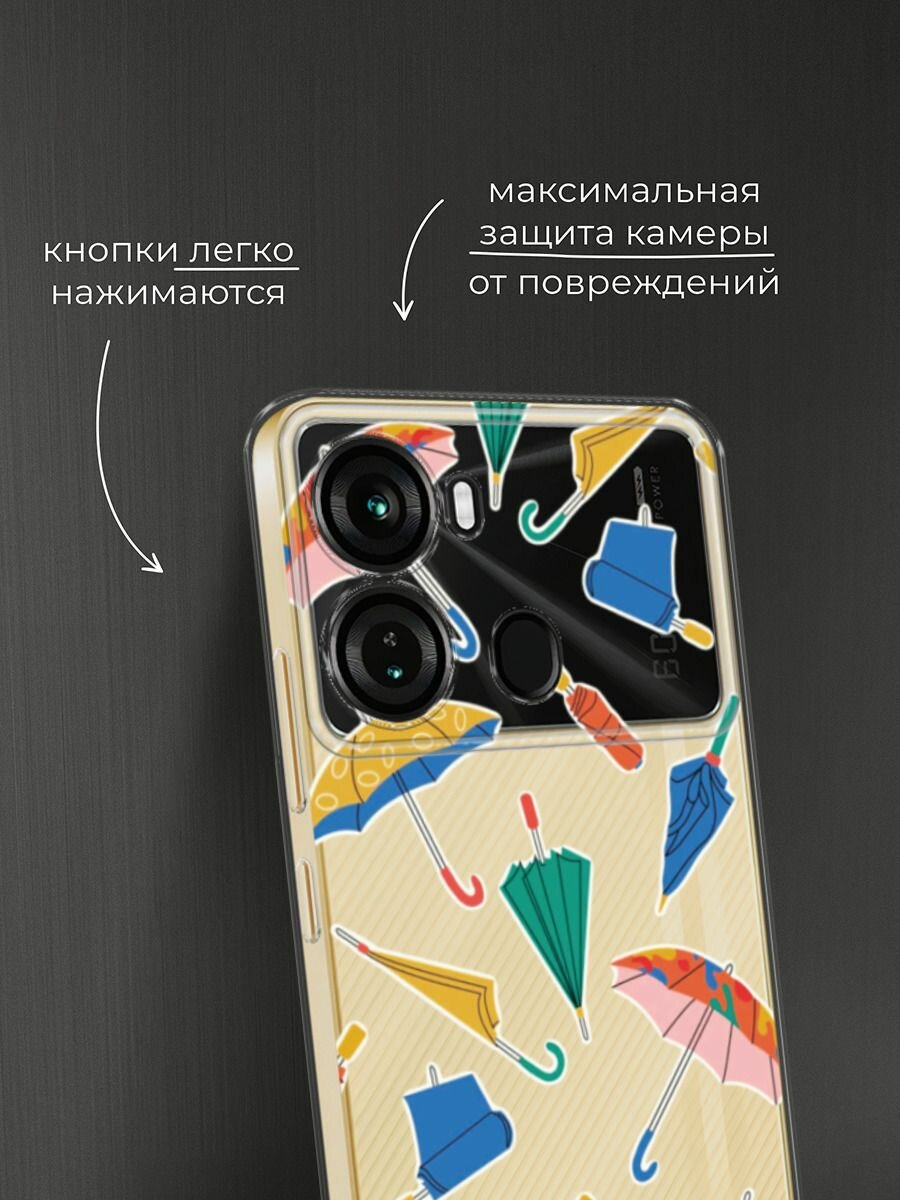Чехол на Itel P40 / Ител P40 с принтом "Зонты паттерн", прозрачный — фото 1