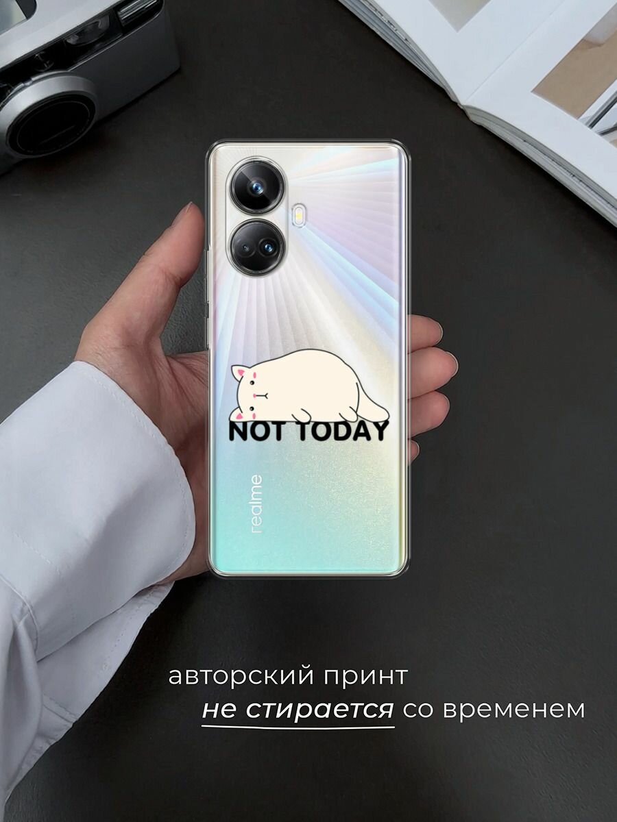 Чехол на Realme 10 Pro+ / Реалми 10 Про+ с принтом "Cat not today", прозрачный — фото 1