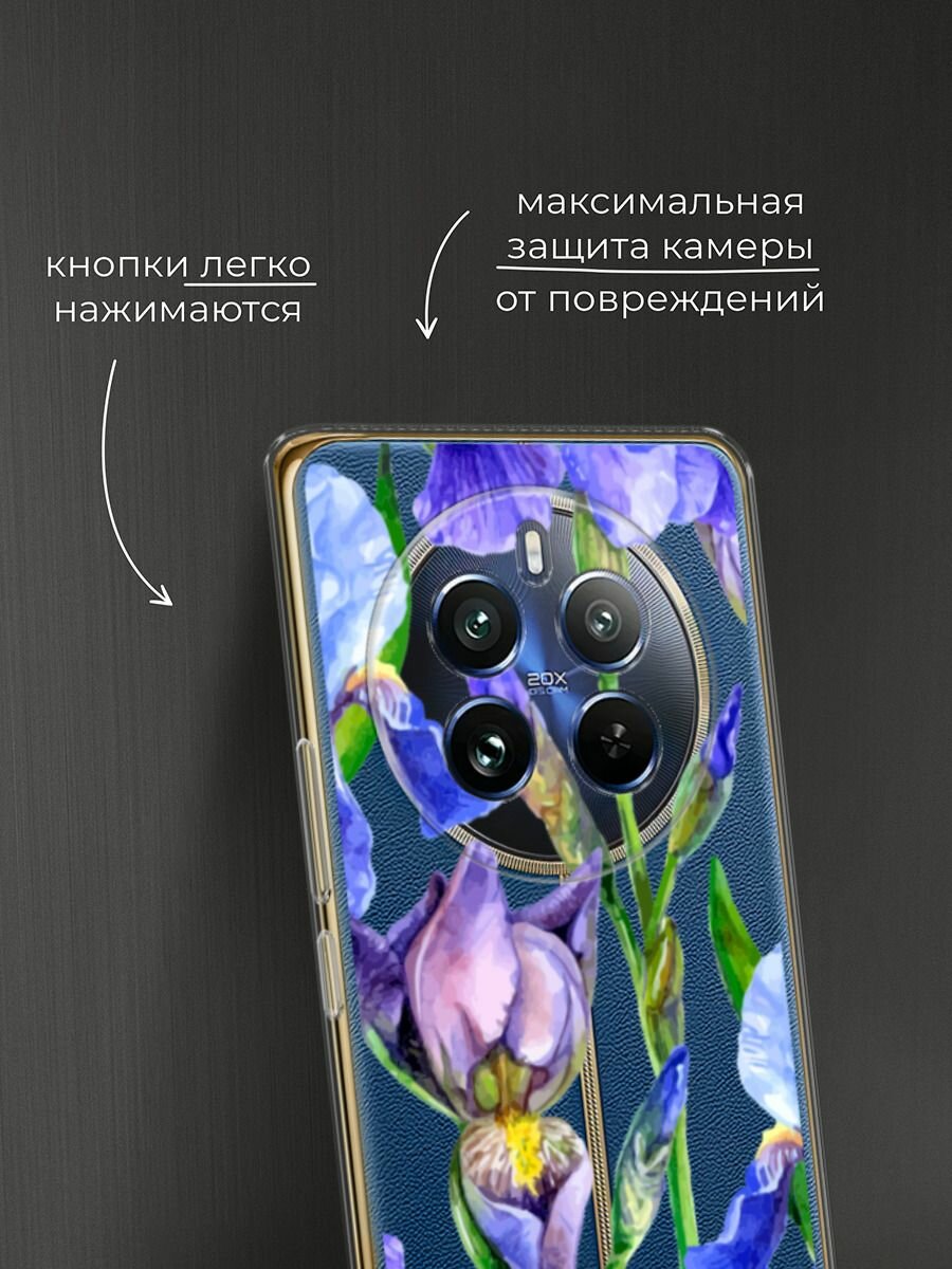 Чехол на Realme 12 Pro / Реалми 12 Про с принтом "Синие ирисы", прозрачный — фото 1