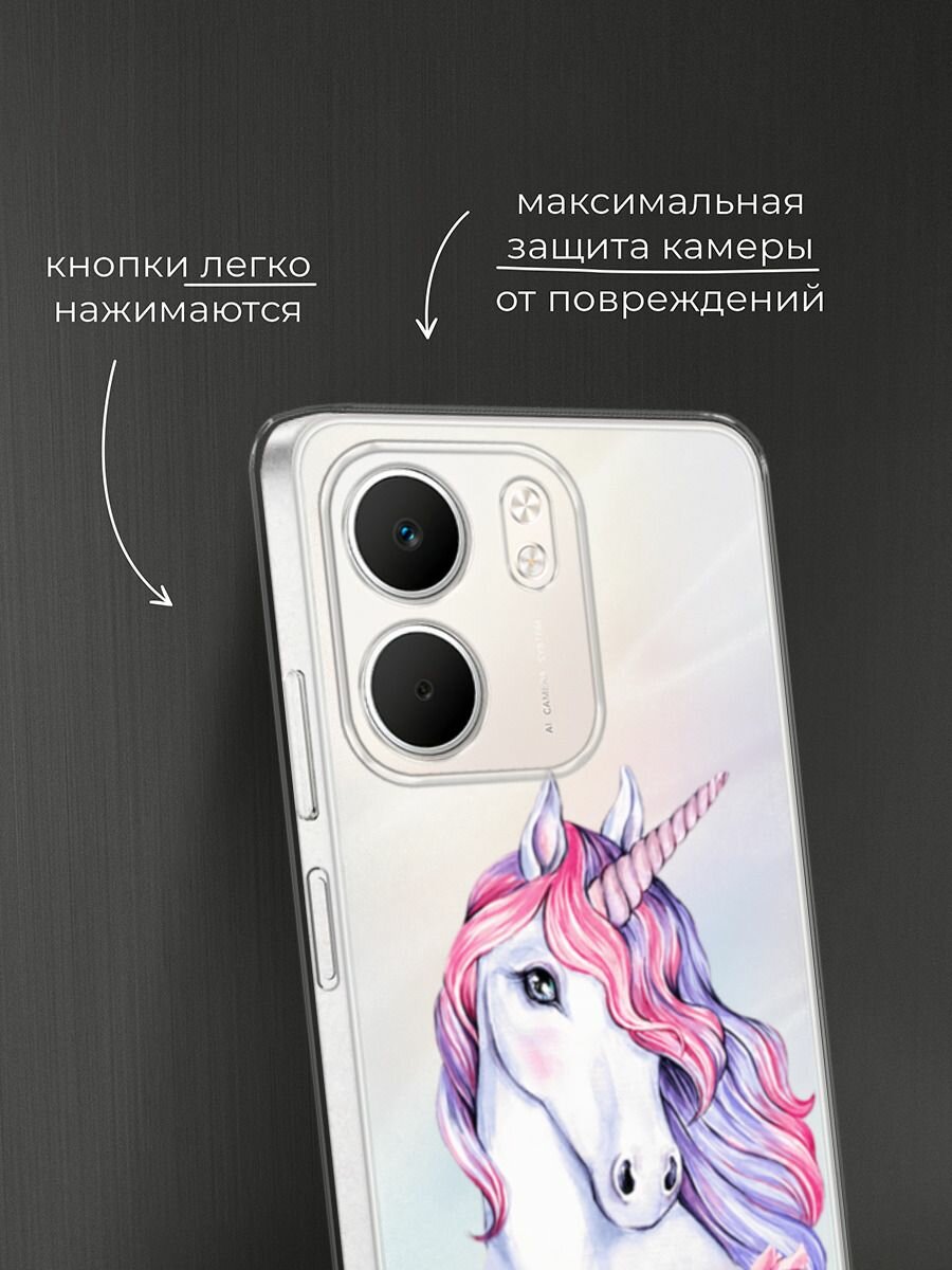 Чехол на Oppo A5x / Оппо А5x с принтом "Единорог с пионами", прозрачный — фото 1