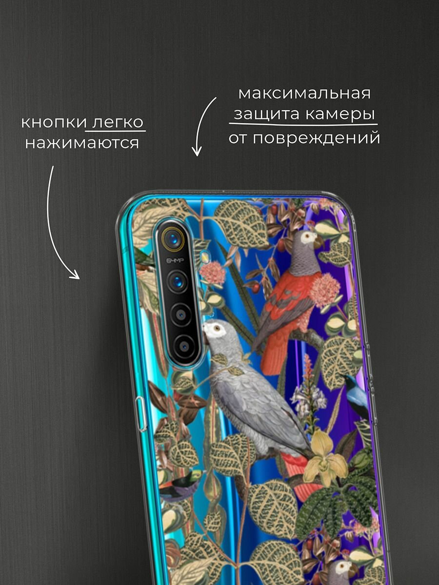 Чехол на Realme XT / Реалми XT с принтом "Tropical pattern", прозрачный — фото 1