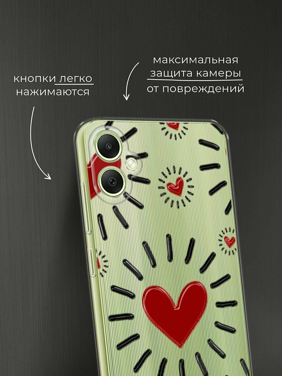 Чехол на Samsung Galaxy A05 / Самсунг Галакси A05 с принтом "Бордовые сердца паттерн" — фото 1