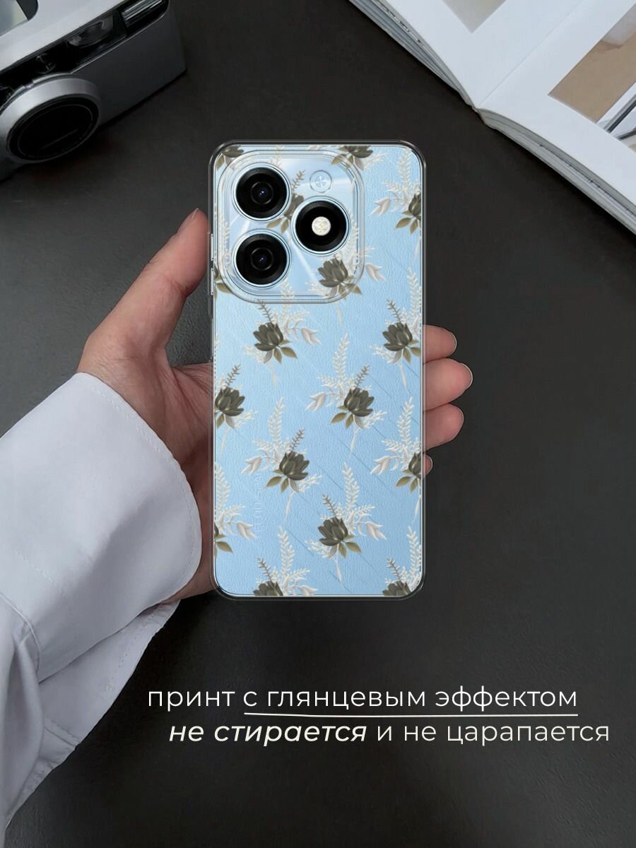 Чехол на Tecno Spark 20 / Текно Спарк 20 с принтом "Паттерн цветы сепия" — фото 1