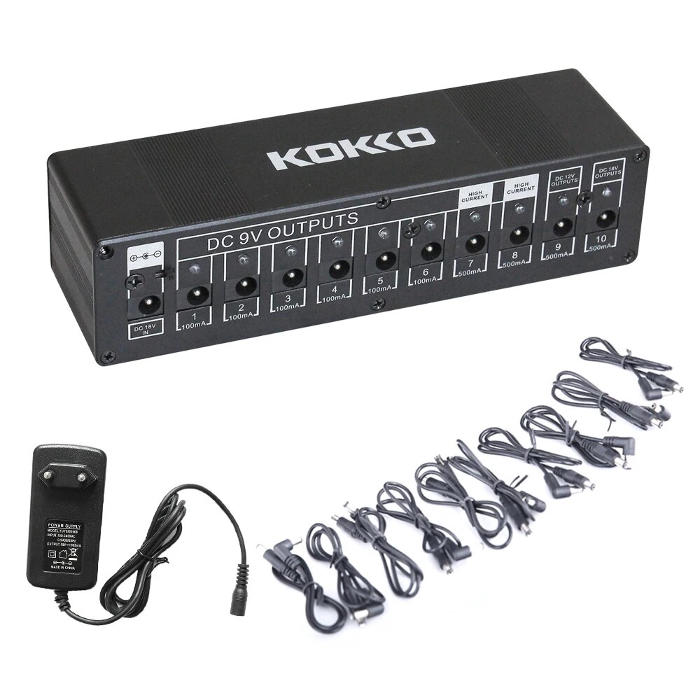 Блок питания для гитарной педали KOKKO, 10 изолированных выходов, блок питания для гитарных эффектов, выход 4*500 мА, выход 6*100 мА, Черный
