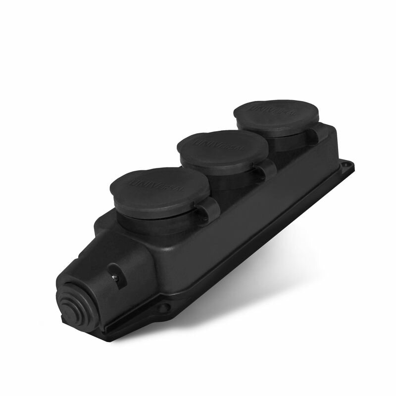 Колодка розеточная Universal тройная, однофазная с заглушками, с заземлением, каучук, 16 А, 250 В, IP44