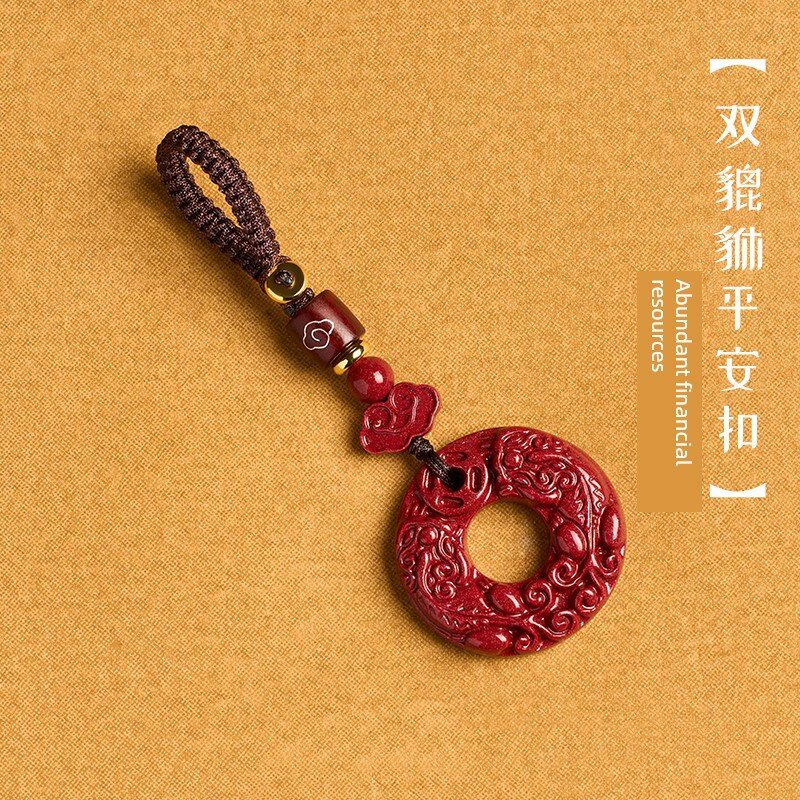 Ключен-ринг с двойным головой тигра из кинабара — подлинный амулет для защиты и изобилия, ручная работа