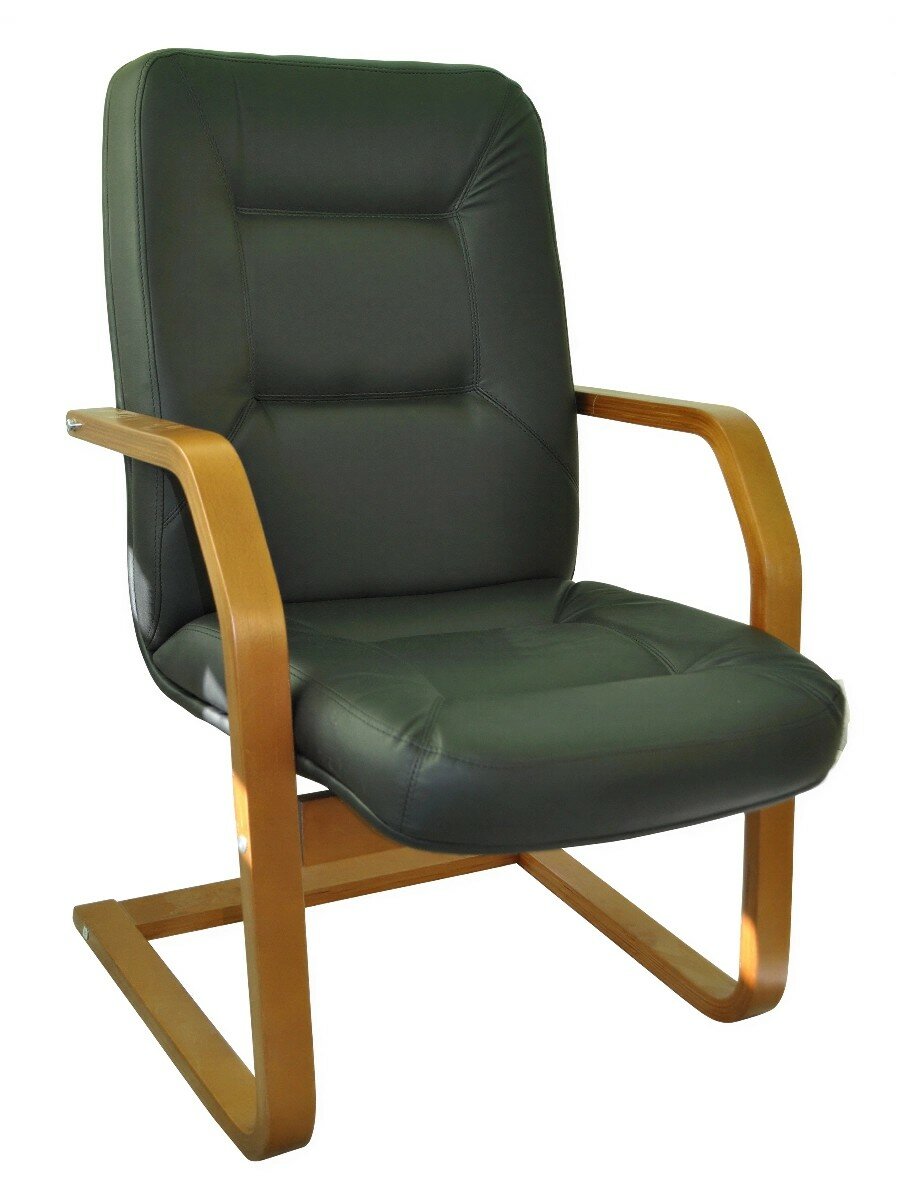 Кресло на полозьях Factor Верона 2ДС, экокожа черная, дерево светлый орех