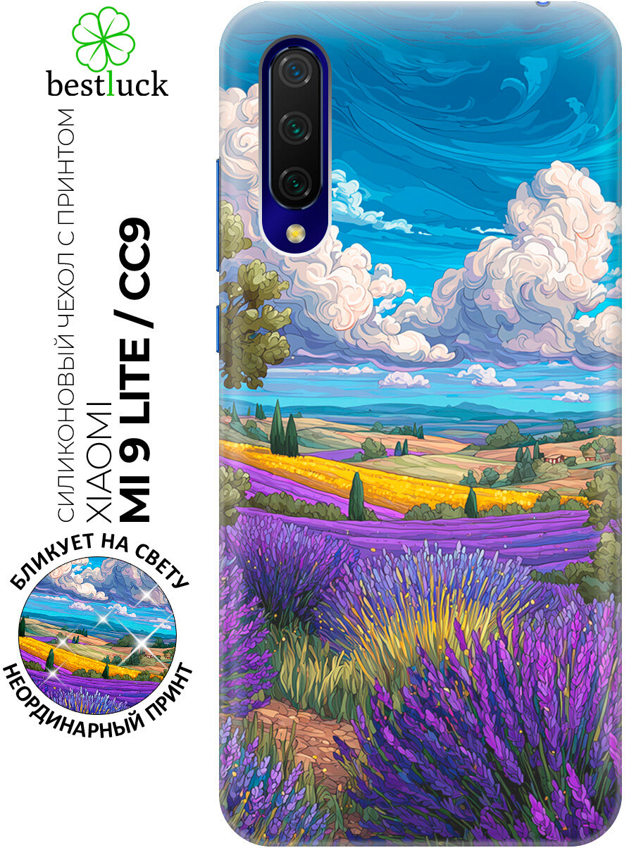 Силиконовый чехол на Xiaomi Mi 9 Lite / CC9 с принтом "Небо над лавандой"