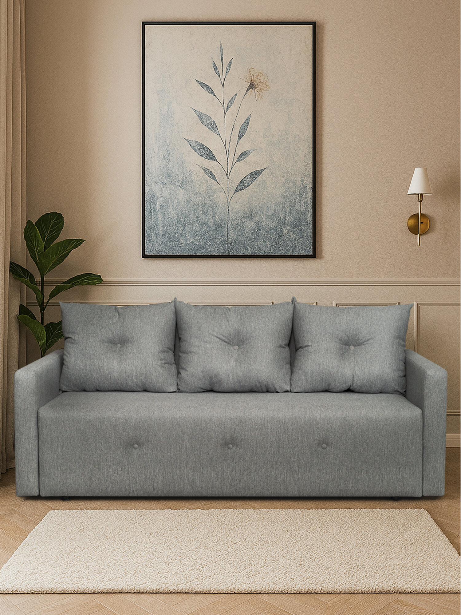 MARLEN Прямой диван Оскар 213х95х97 см серыйеврокнижка раскладной