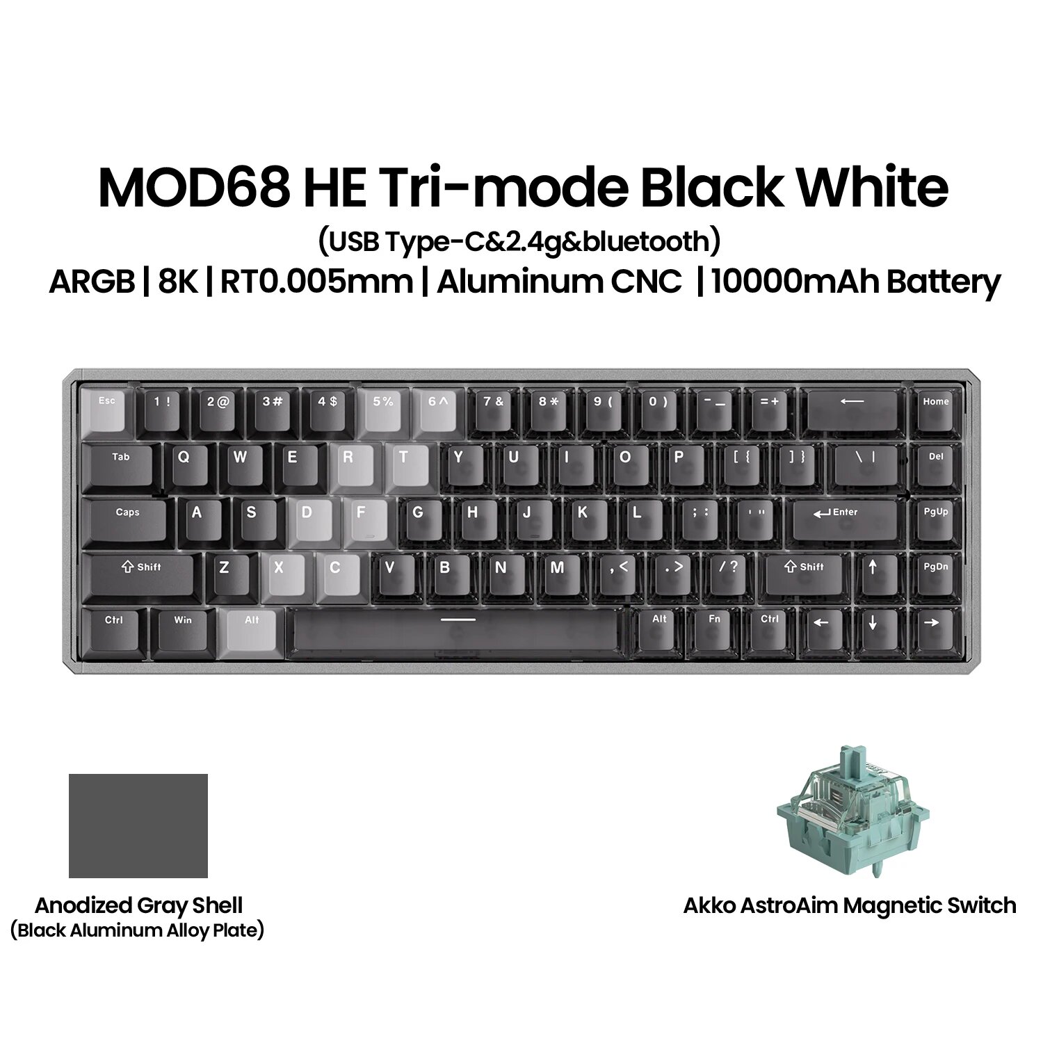 Akko MOD68 HE Grey Shell механическая клавиатура 65% Trimode1