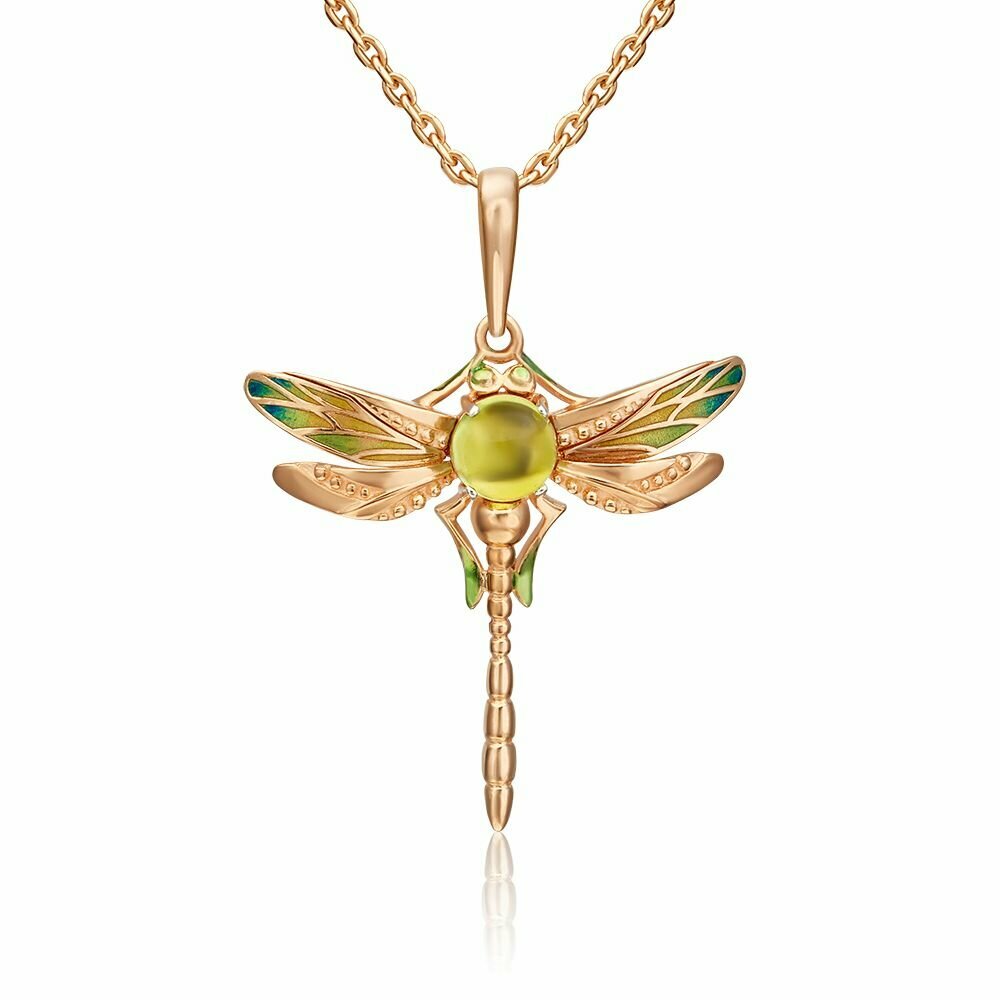 Подвеска, красное золото, 585 проба, хризолит, эмаль