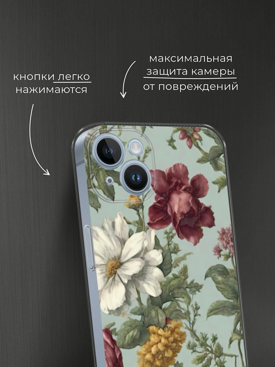 Чехол на Apple iPhone 14 / Айфон 14 с принтом Акварельные красные цветы — фото 1