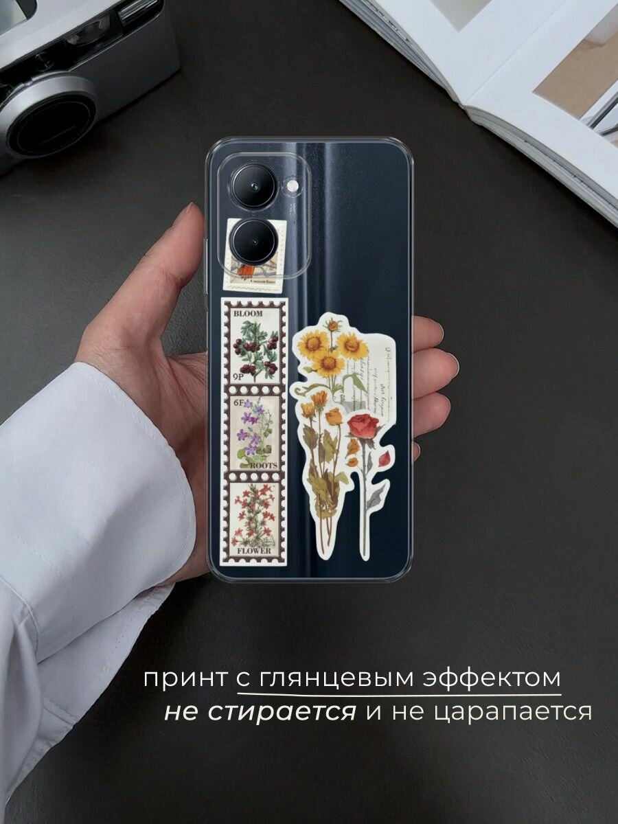Силиконовый чехол на Realme C33 / Реалми С33 с принтом Марки с цветами — фото 1
