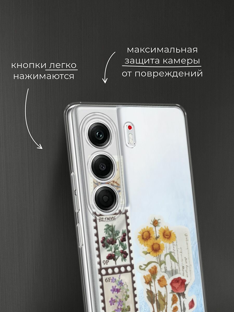 Чехол на Tecno Camon 40 Pro 5G / Текно Камон 40 Про 5G с принтом Марки с цветами — фото 1