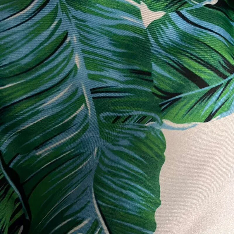 Зелёная хлопковая ткань с принтом листья платана для пошива 145x150cm, Polyester twill