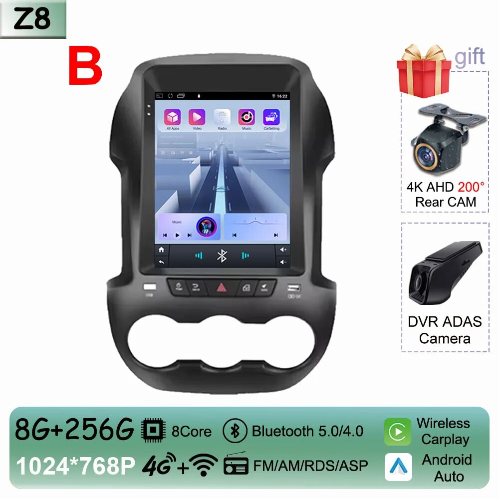 9,7-дюймовый сенсорный QLED-экран Android 16 для Ford Ranger 2012-2015, автомобильная B-8-256G DVR