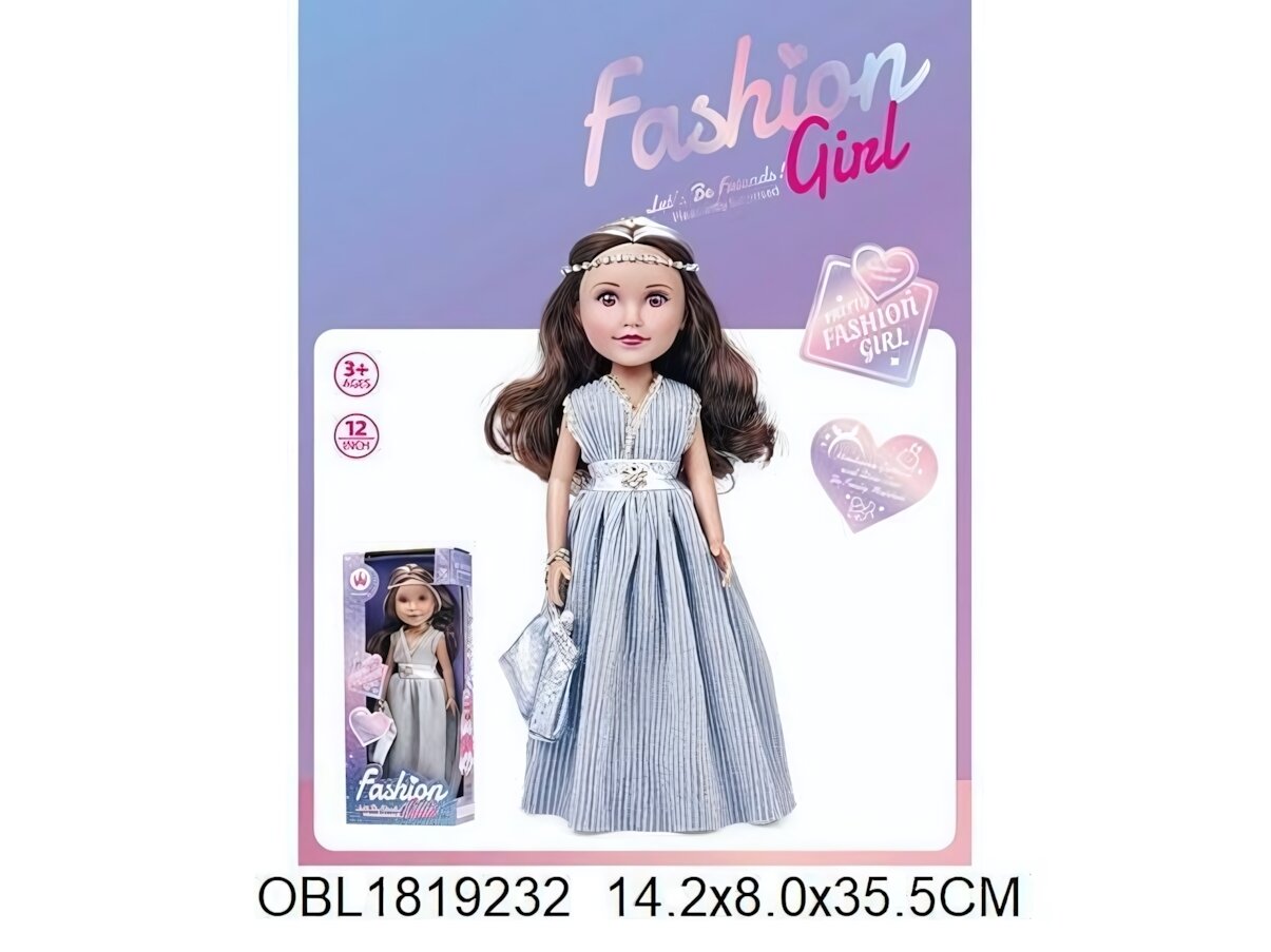 Кукла классическая 35,5 см, длинные волосы, модное платье, сумочка, для девочек от 3 лет, упаковка 14*8*36 см, Китай