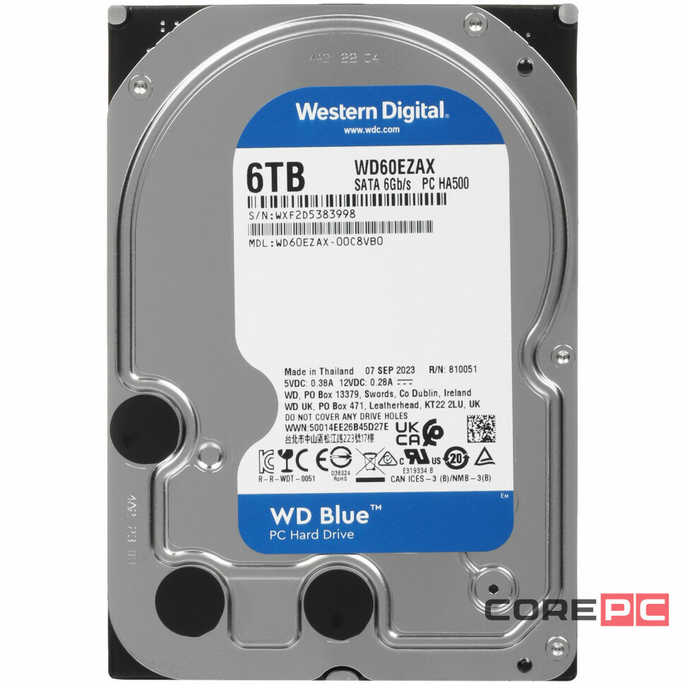 Жесткий диск Western Digital 6000 Gb Blue (WD60EZAX), SATA, SATA 3Gb/s