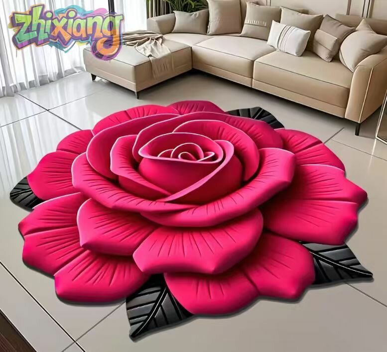 Ковер 3D Круглый ковер с 3D эффектом «Цветы», 100 см, Мягкий флис, Для гостиной, спальни, детской, С эффектом объема