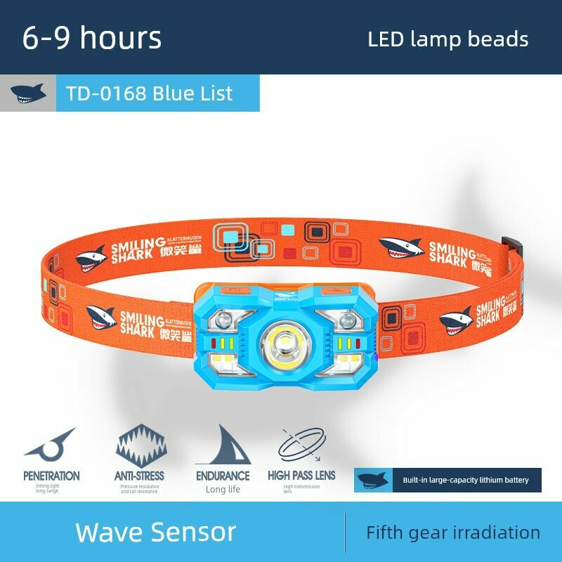 Налобный фонарь Smiling Shark, мощный свет, перезаряжаемый, сверхъяркий, налобный, для рыбалки, для активного отдыха, с