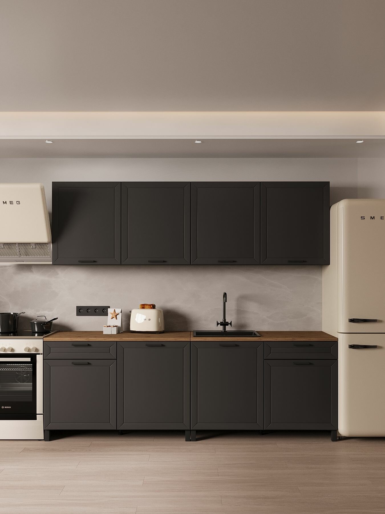 Кухонный гарнитур Мадрид 2,4м диамант серый со столешницей