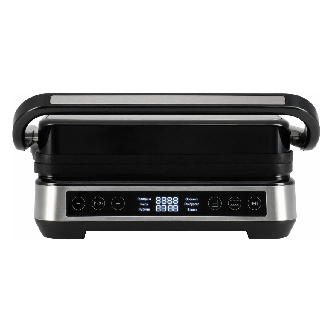 Электрогриль Hyundai HYG-5020, 2000 Вт, 7 программ/режимов, антипригарное покрытие, съёмные формы, серебристый/черный