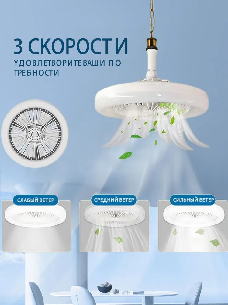 Многофункциональная люстра с электрическим вентилятором, трехскоростной режим E27, 30 Вт — фото 1