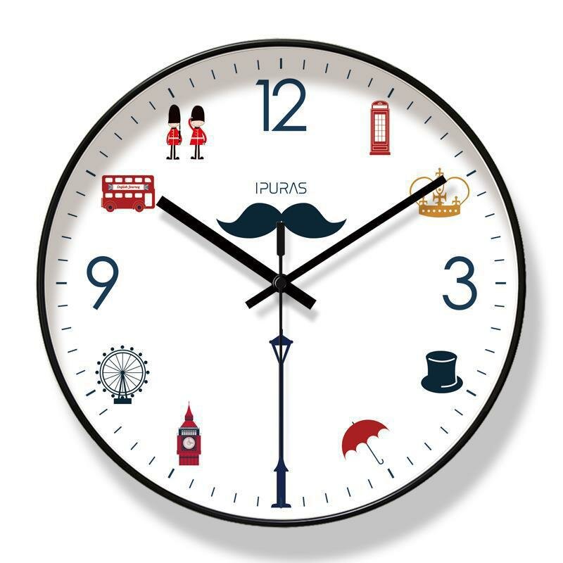 Горячая распродажа6222 Настенные часы в британском стиле, часы для гостиной, модные домашние часы с мультяшным дизайном, бесшумные, с длительным сроком службы батареи, кварцевые часы