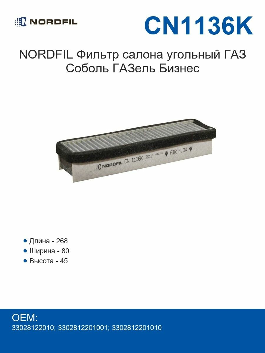 NORDFIL Фильтр салона угольный ГАЗ Соболь ГАЗель Бизнес